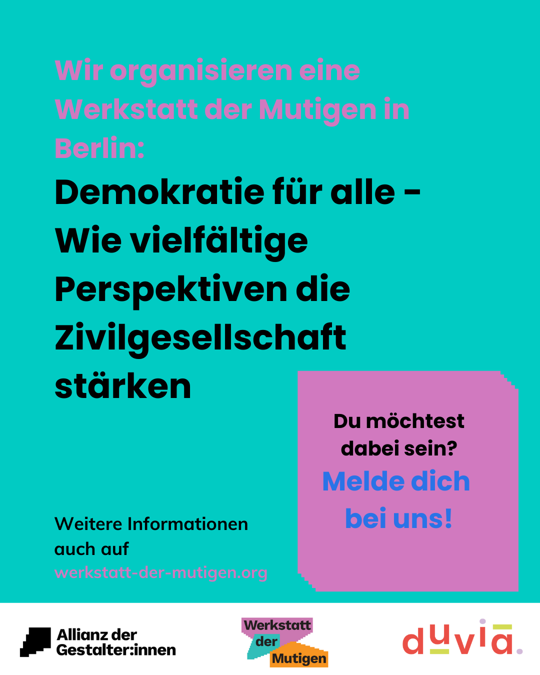 Mitmachen bei der regionalen Werkstatt der Mutigen | duvia